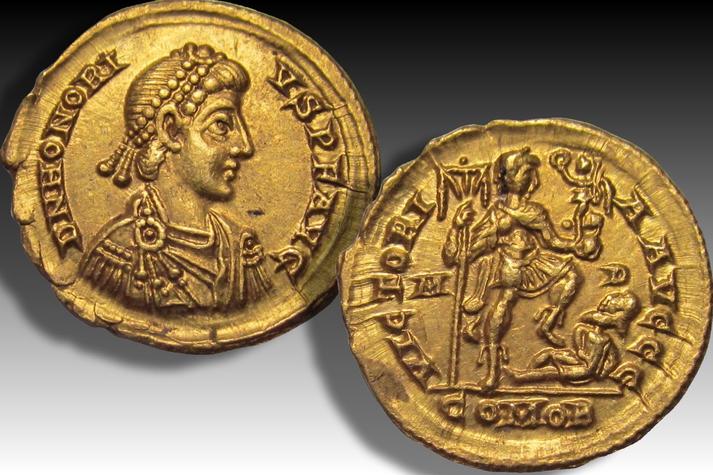 ROMAN EMPIRE AV gold solidus circa 395-402 A.D. Honorius, Mediolanum ...