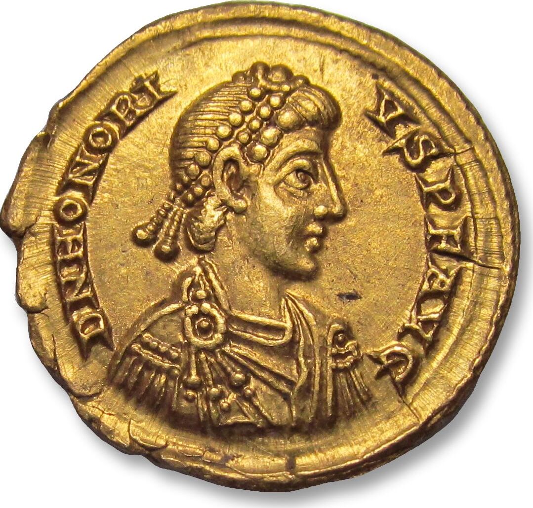ROMAN EMPIRE AV gold solidus circa 395-402 A.D. Honorius, Mediolanum ...
