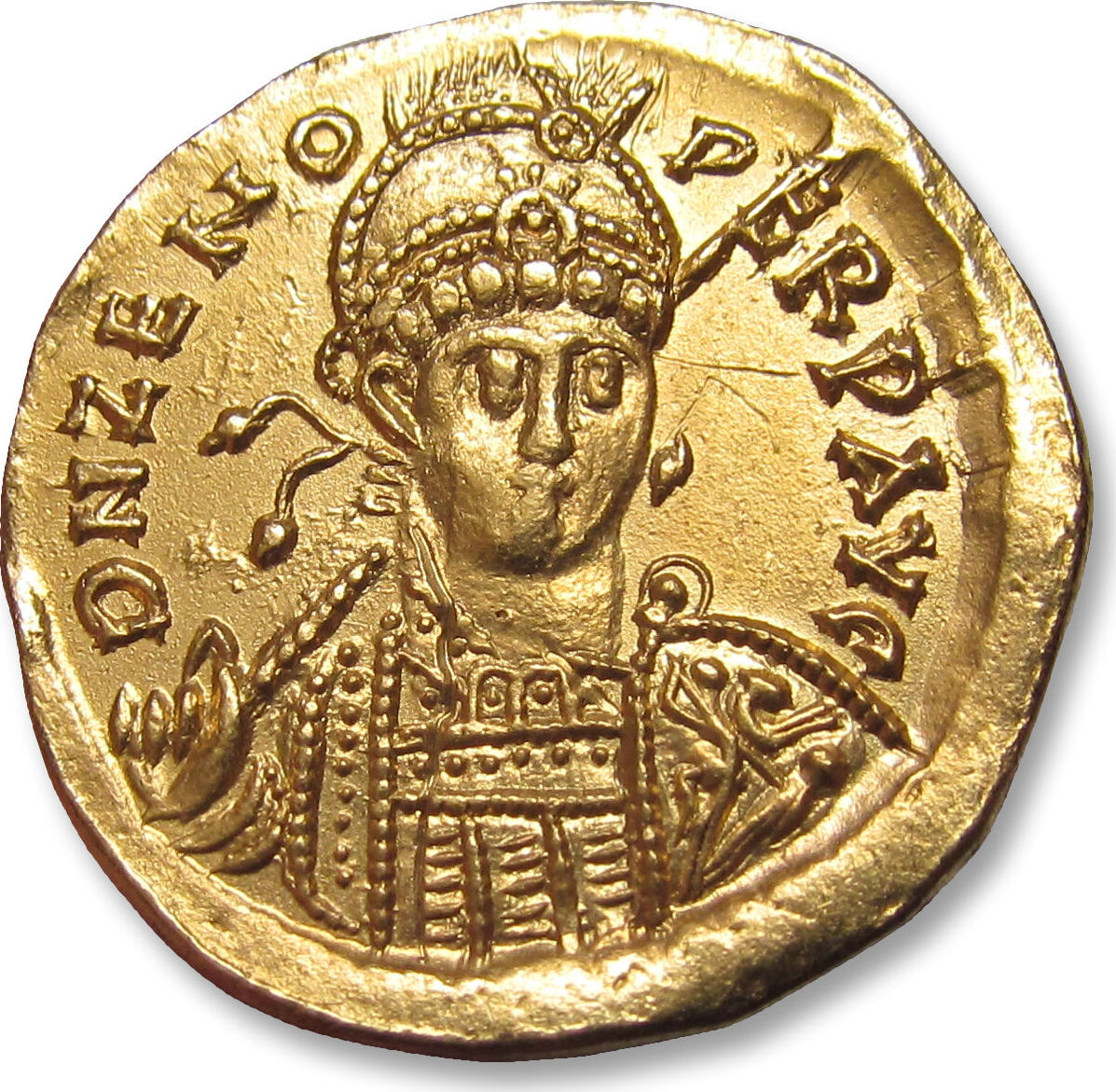 ROMAN EMPIRE AV gold solidus 474-491 A.D. Zeno, Constantinople 3rd ...
