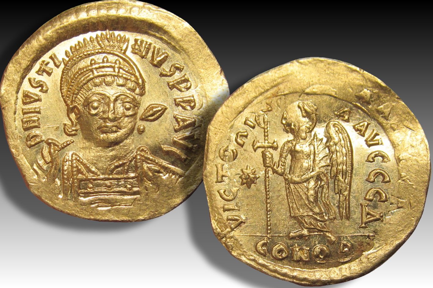 BYZANTINE EMPIRE AV gold solidus circa 522-527 A.D. Justinus I / Justin ...