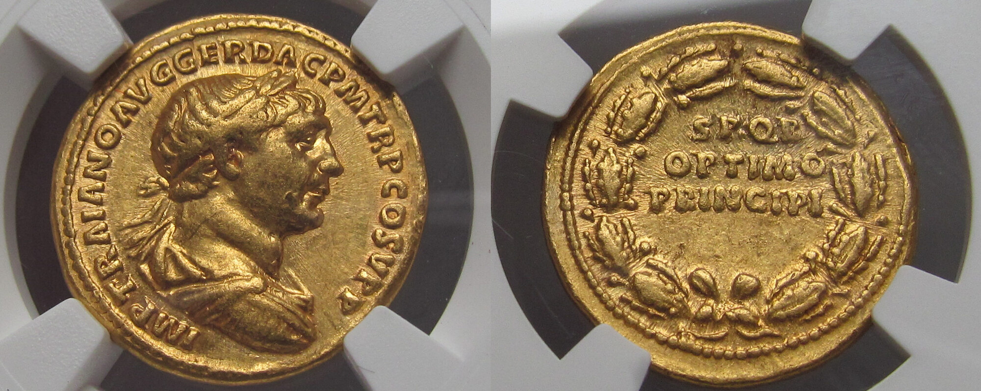 ROMAN EMPIRE AV gold aureus 107 A.D. Trajan / Trajanus, Rome mint - S P ...