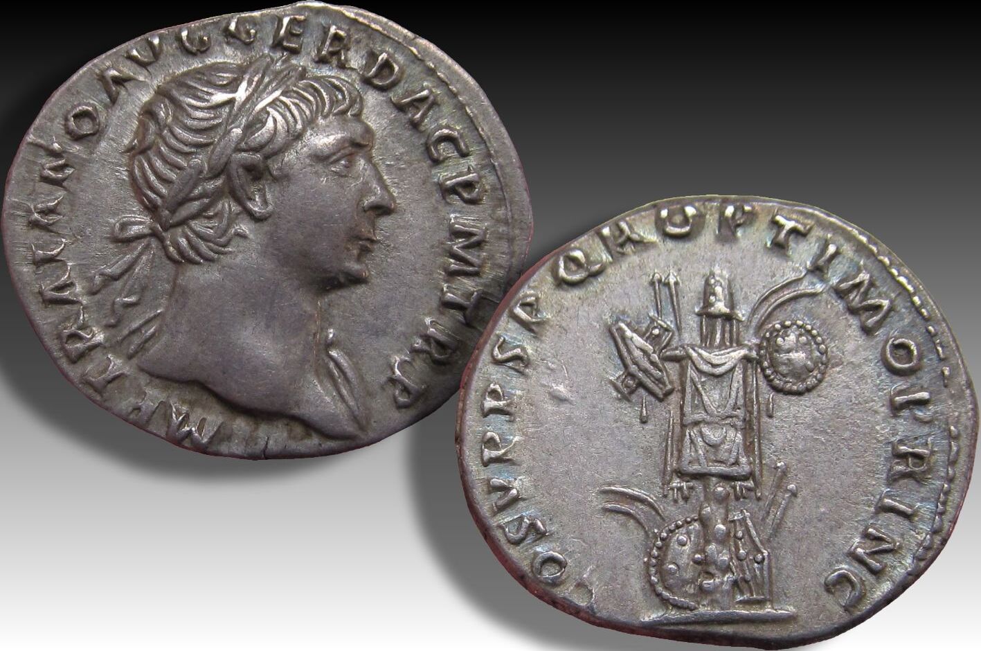 ROMAN EMPIRE AR denarius circa 107-108 A.D. Trajan / Trajanus, Rome ...