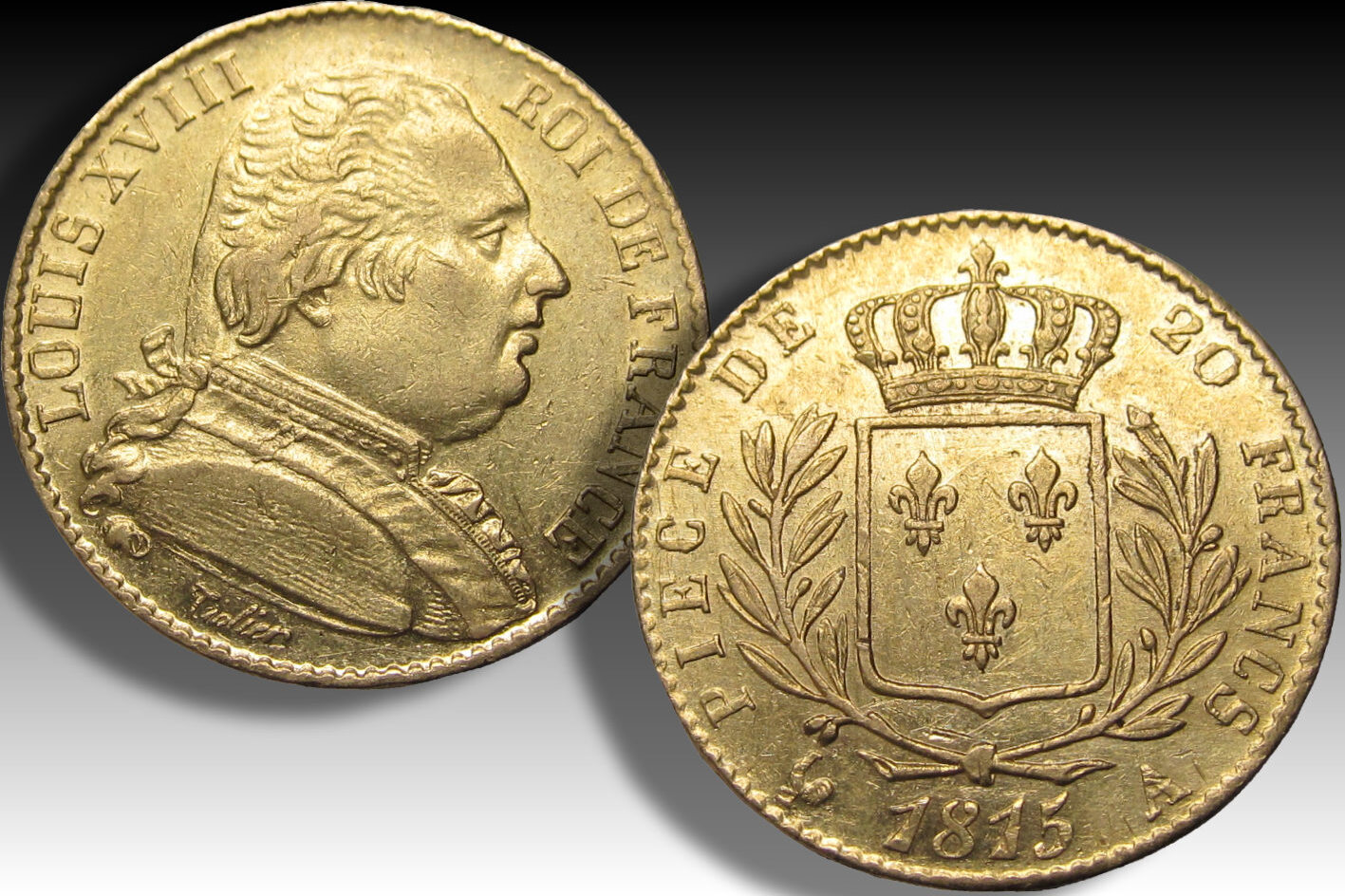 FRANCE AV 20 Francs 1815 A.D. Louis XVIII - Paris mint - 1815 A - 1st ...