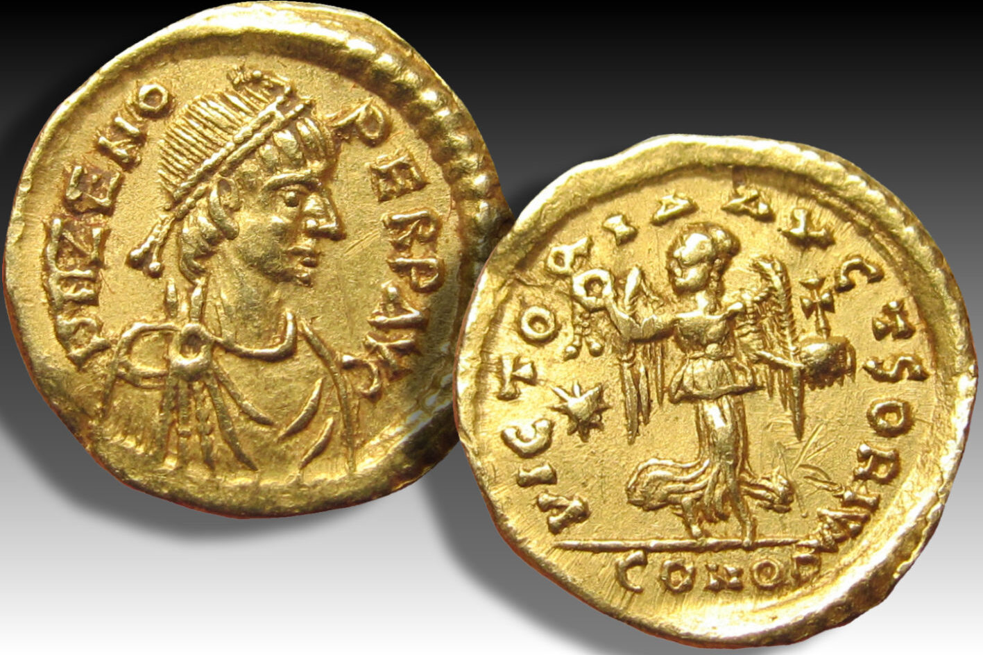 ROMAN EMPIRE AV gold tremissis 476-491 A.D. Zeno, Constantinople mint ...