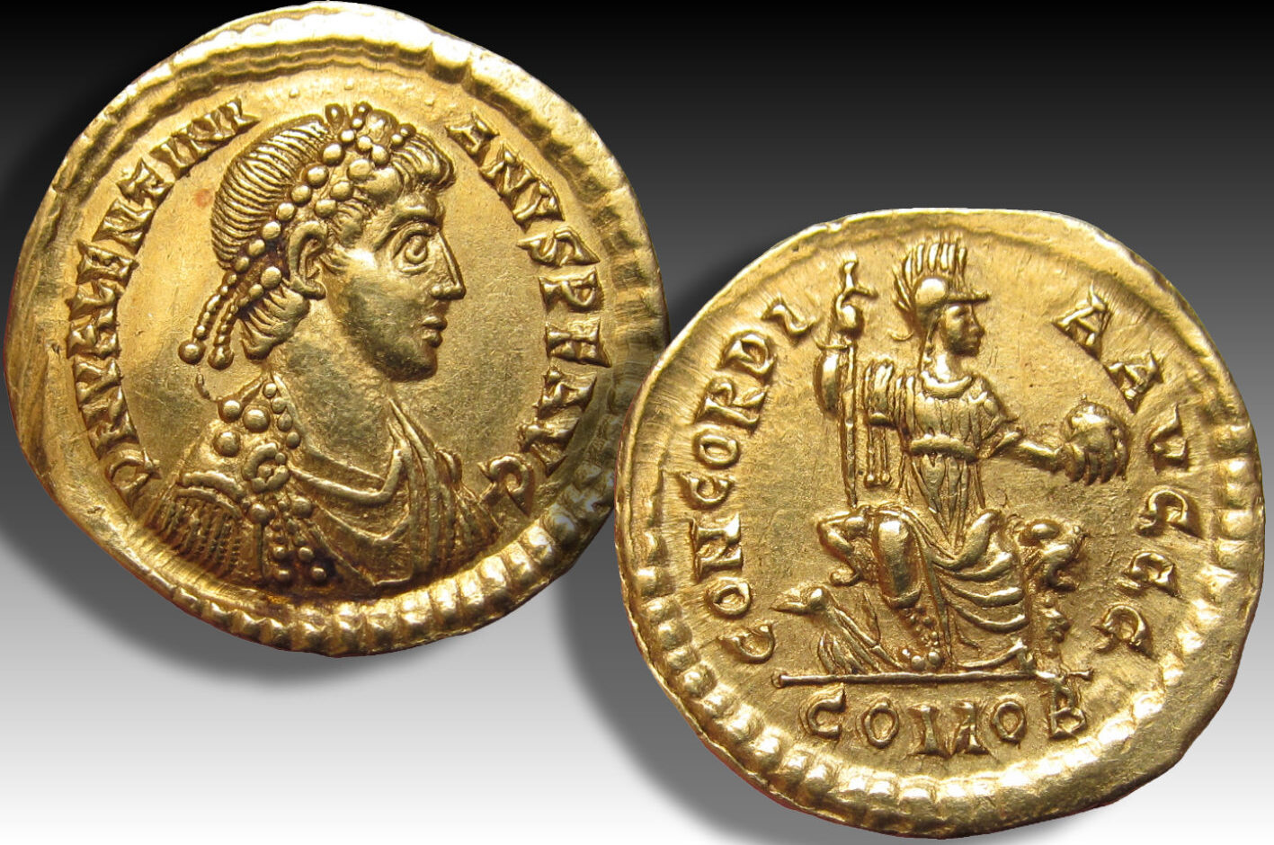 ROMAN EMPIRE AV gold solidus circa 388-390 A.D. Valentinianus II ...