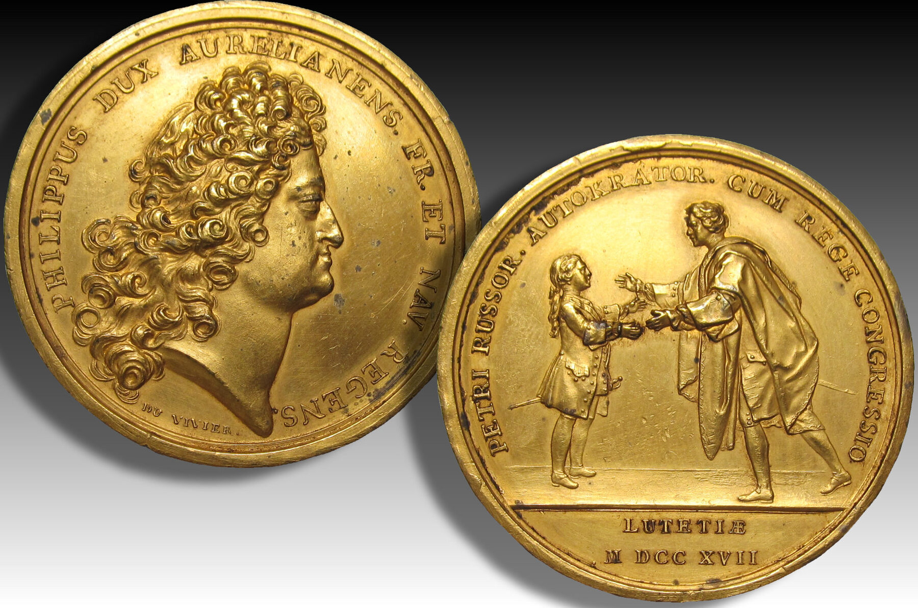 RUSSIA 42mm AE gilded medal 1717 A.D. Visit of Peter the Great to ...