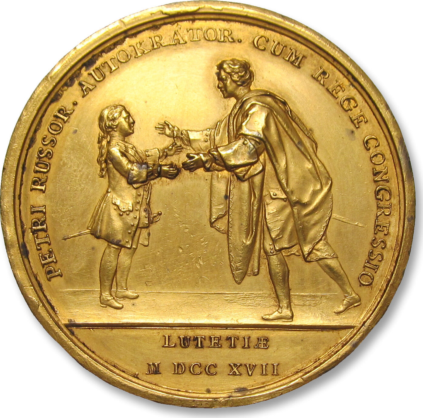 RUSSIA 42mm AE gilded medal 1717 A.D. Visit of Peter the Great to ...