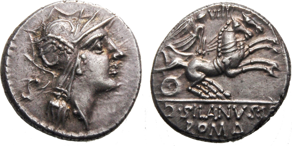 Roman Republic denarius 91 BC. D. Junis Silanus LF. extremely fine ...
