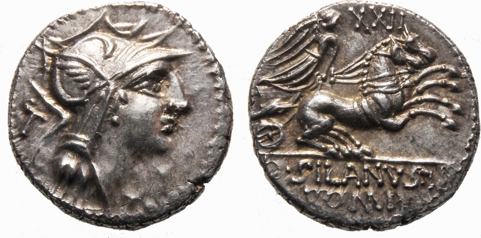 Roman Republic denarius 91 BC. Junius Silanus extremely fine | MA-Shops