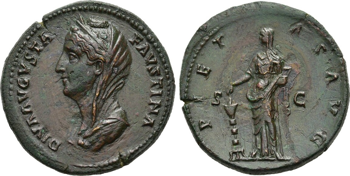 RÖMISCHE KAISERZEIT Sesterz ø 34mm Geprägt unter Antoninus P Diva Faustina maior, ab 140 n. Chr ...