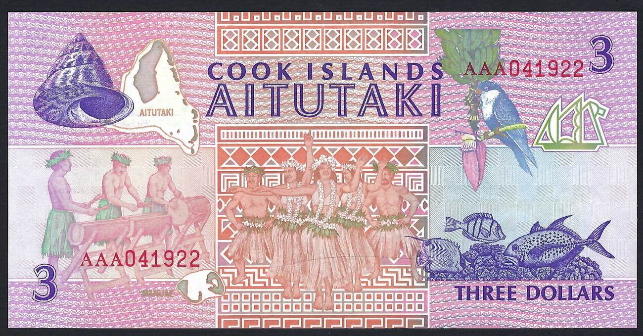 Iles Cook / Cook Islands 3 Dollars 1992 Cook Islands Aitutaki GEM UNC ...