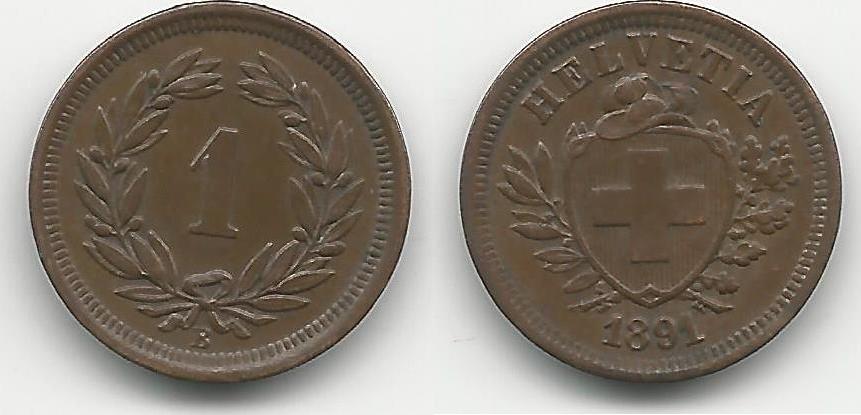 Suisse / Schweiz / Switzerland 1 Rappen 1891 Helvetia VF | MA-Shops