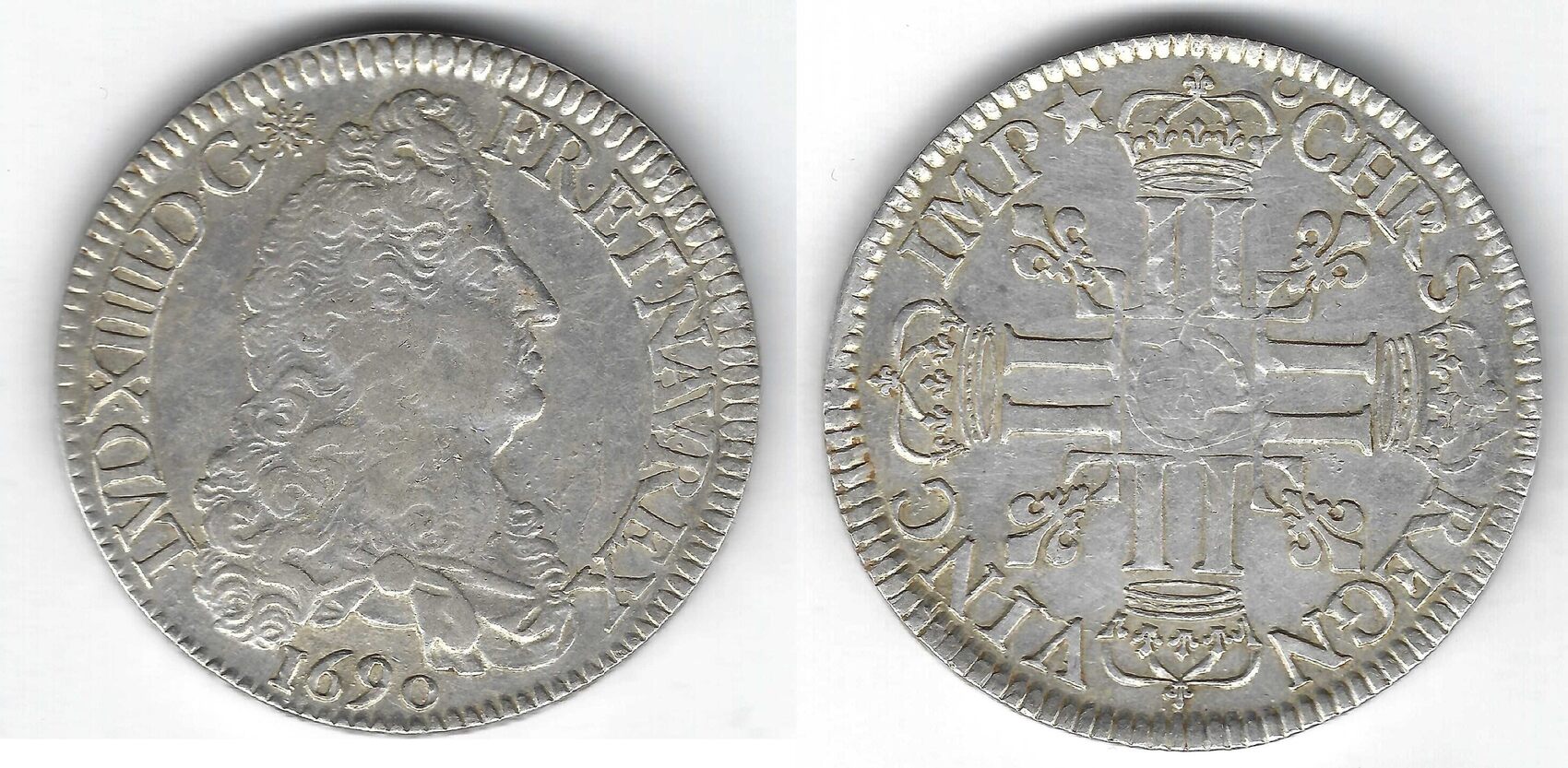 France / Frankreich / Paris Ecu aux 8 L 1690 A Louis XIV (1643 - 1715 ...