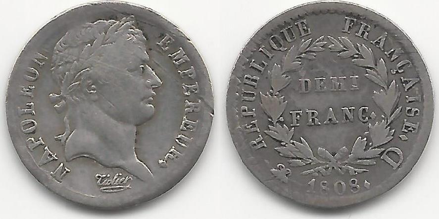 France / Frankreich / Lyon 1/2 Franc 1808 D Napoléon Ier S | MA-Shops