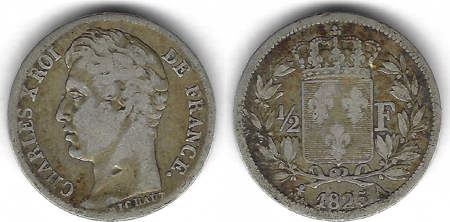 France / Frankreich 1/2 Franc 1825 A Charles X B | MA-Shops