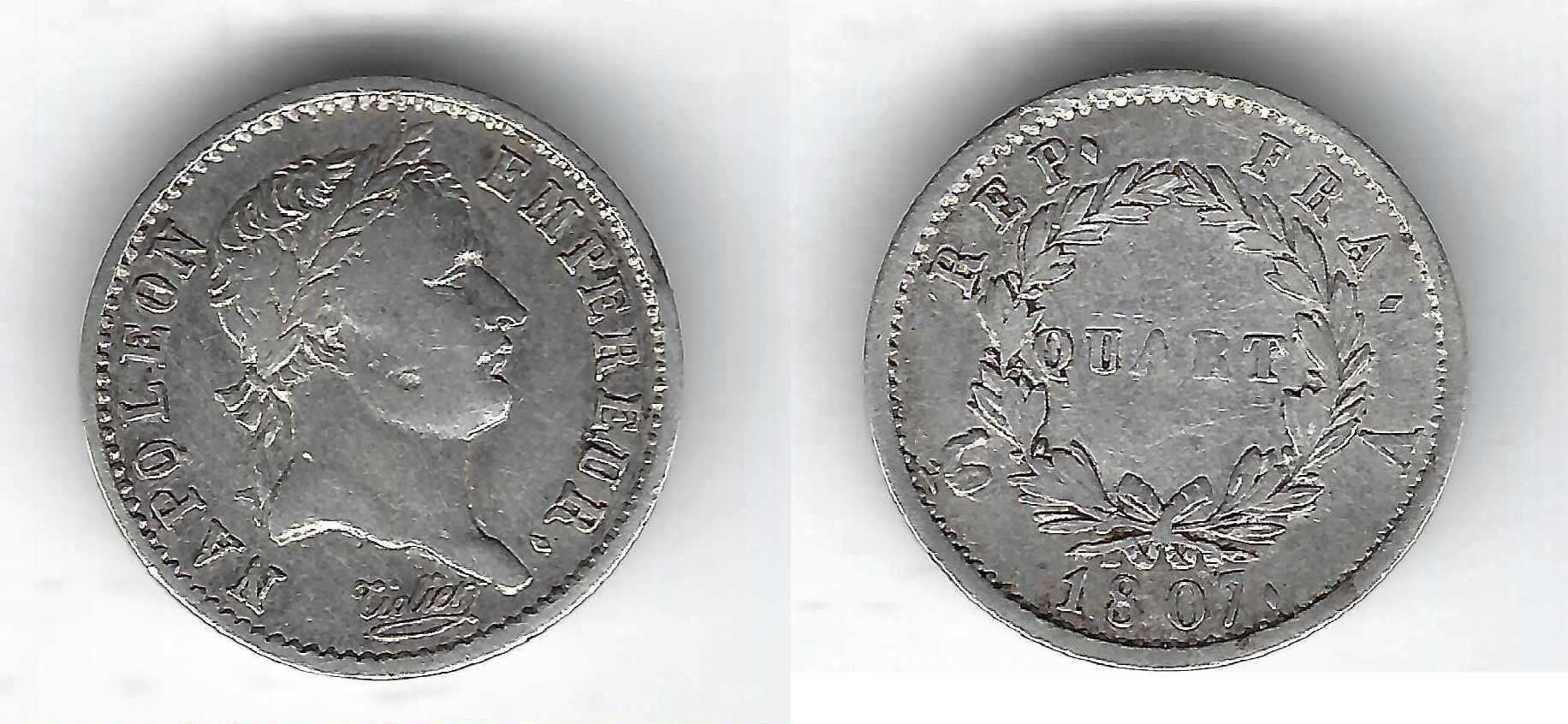 France / Frankreich / Paris 1/4 Franc 1807 A Napoléon Ier S | MA-Shops