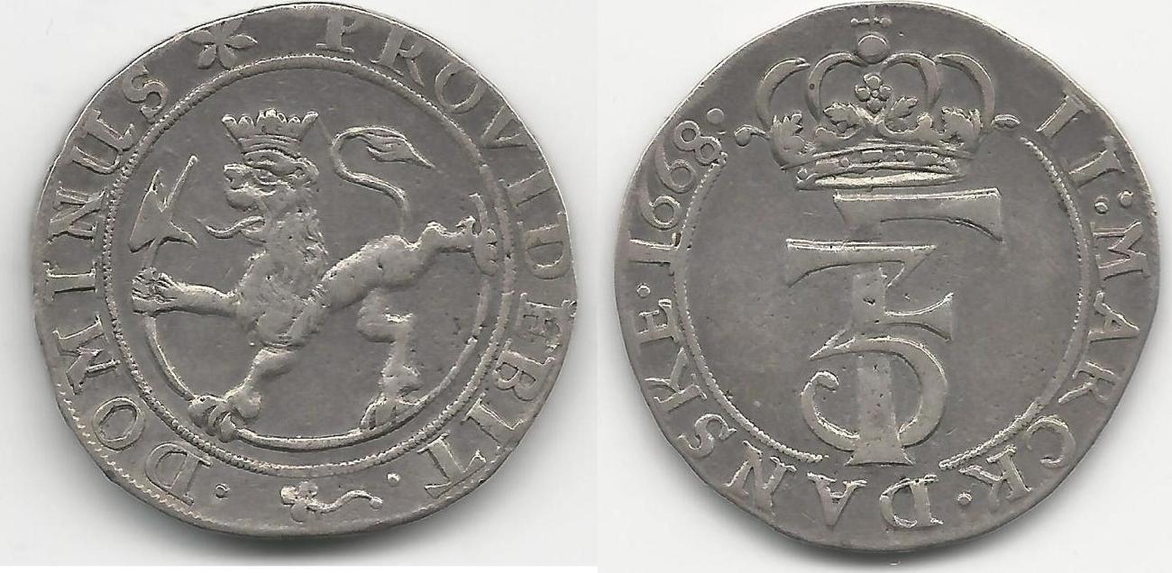 Norvège / Norge / Norway 2 Mark Danske 1668 Frederik III VF | MA-Shops