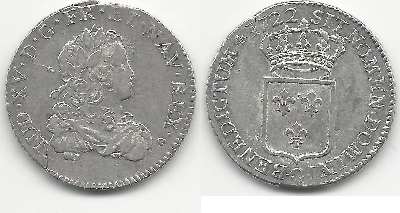 France / Frankreich / Poitiers 1/3 Ecu de France 1722 G Louis XV (1715 ...