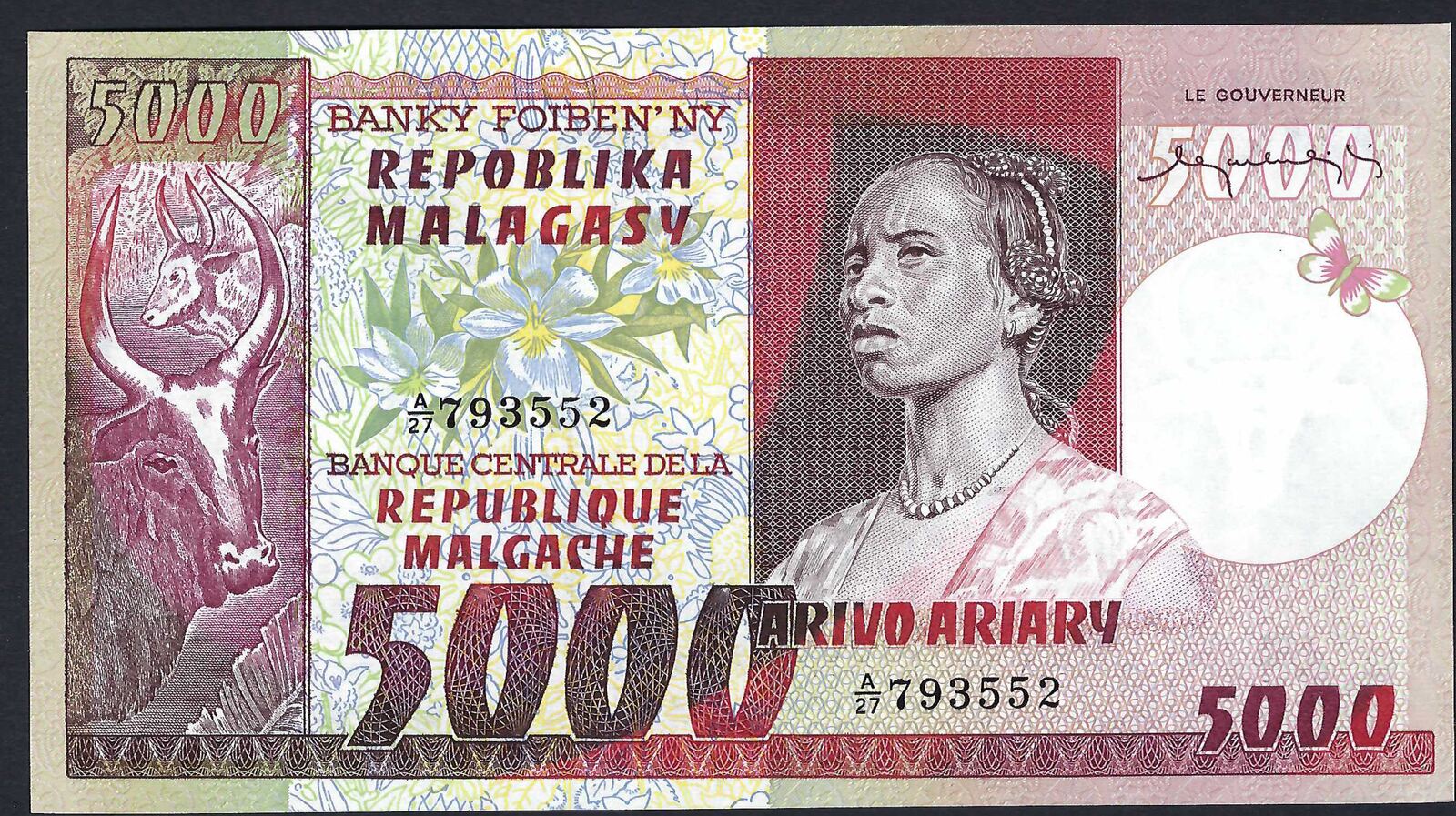 Madagascar 5000 francs 1974 Republique Malgache A.27 P.GEM UNC | MA-Shops