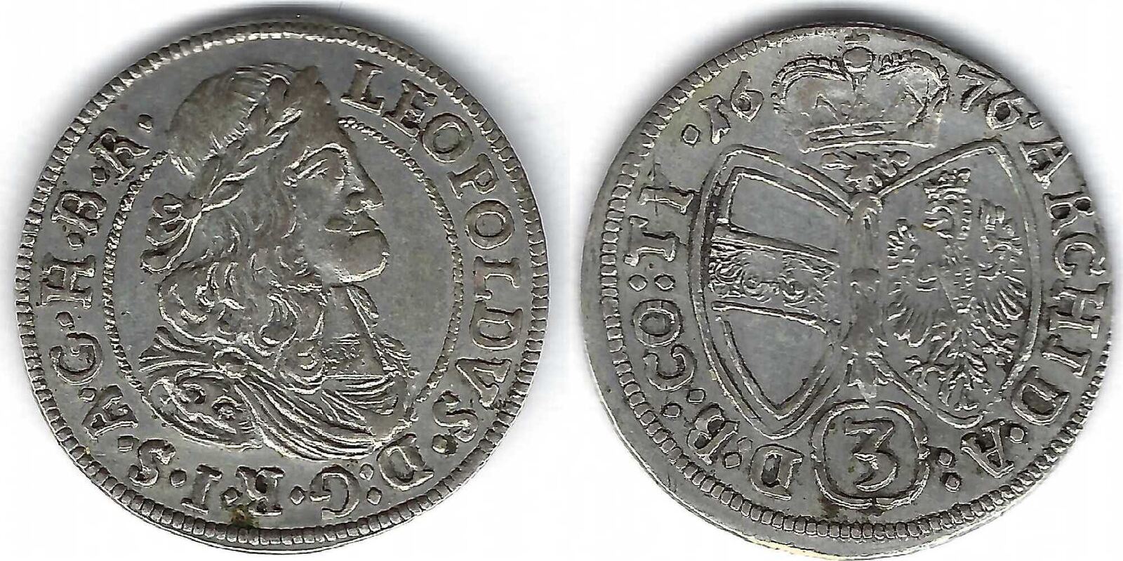 Romische Deutsche Reich "Hall" 3 Kreuzer 1676 Léopold I VF | MA-Shops