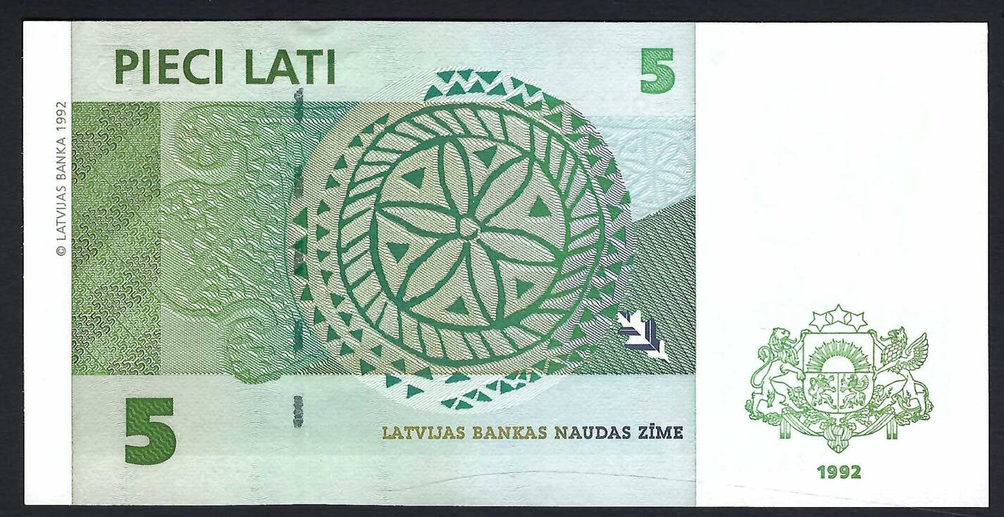 Lettonie / Latvijas 5 Lati 1992 Latvijas Bankas AU | MA-Shops