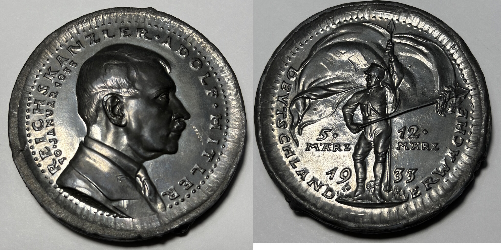 800 Germany 1933 Adolf Hitler Unique Die Trial in Lead, Kienast 483, as ...