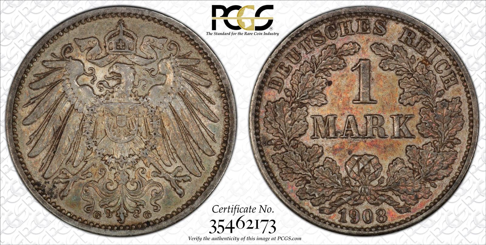 Germany-Empire Mark 1908-G PCGS AU55 | MA-Shops