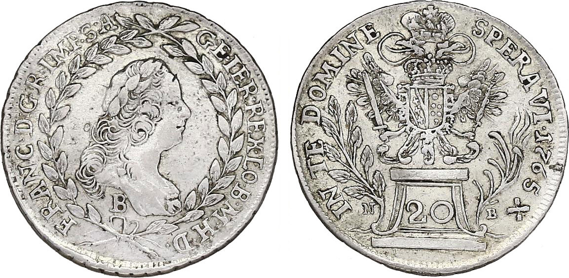 RDR 20 Kreuzer 1765 B/NB = 1767 Franz I. (1745 - 1765) VF-EF | MA-Shops