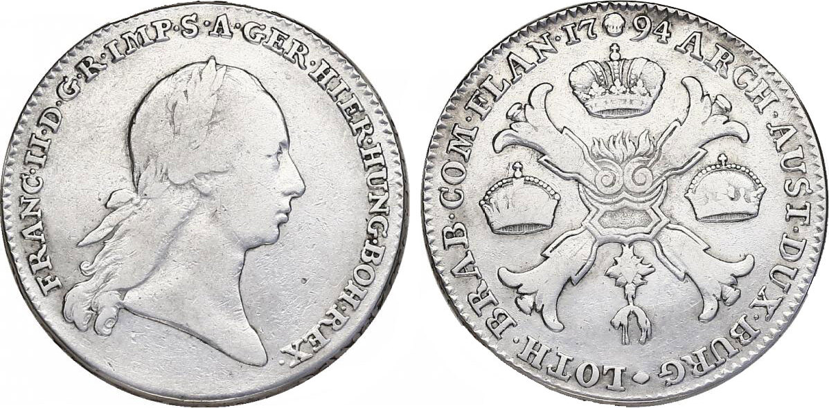 RDR Kronentaler 1794 Brüssel Franz II./I. (1792 - 1835) VF- / VF R | MA-Shops