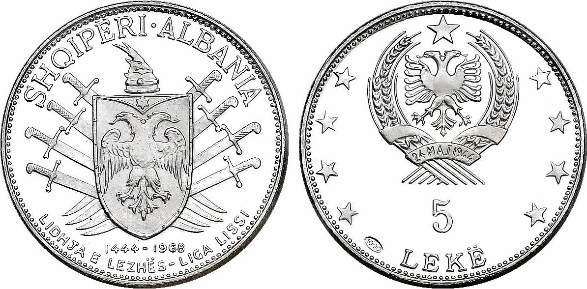 Albanien 5 Leke 1968 'Sieg über Türken' Proof | MA-Shops