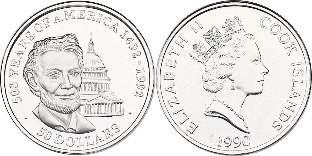 Cook Inseln (Cook Islands) 50 Dollar 1990 Serie 500 Years of America ...