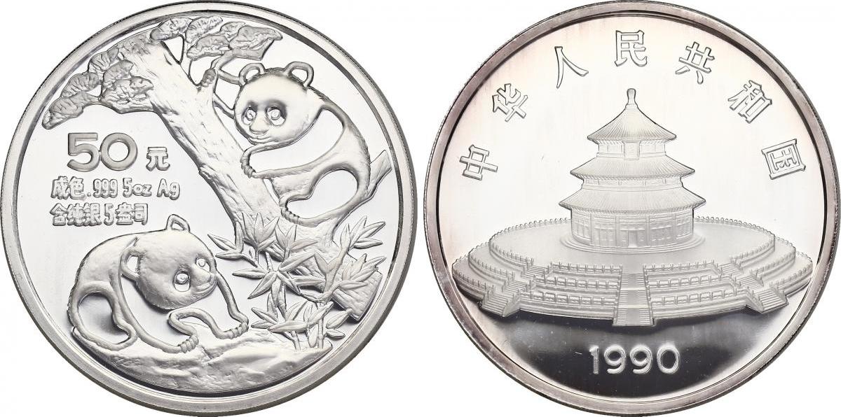 China 50 Yuan 1990 Zwei kleine Pandas Proof im Originaletui mit ...