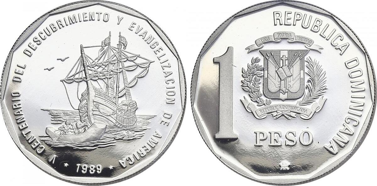Dominikanische Republik Peso 1989 Segelschiff Proof MA Shops dominikanische-republik-peso-1989-segelschiff-proof-ma-shops