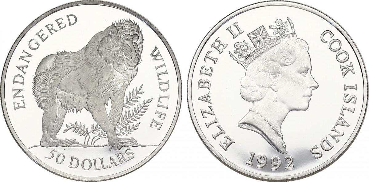Cook Inseln (Cook Islands) 50 Dollar 1992 Serie 'Endangered World ...