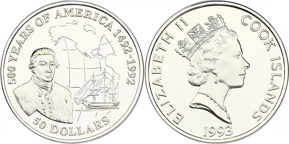 Cook Inseln (Cook Islands) 50 Dollar 1993 Serie 500 Years of America ...