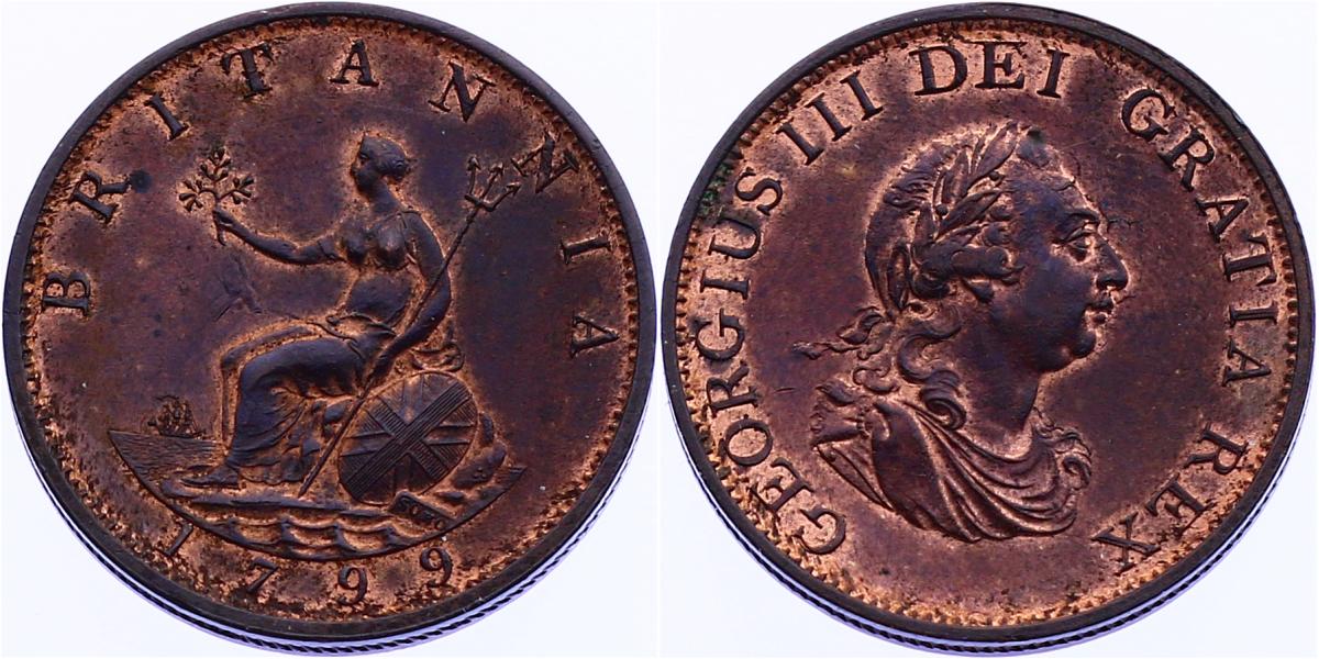 Großbritannien 1/2 Penny 1799 Georg III. (1760 - 1820) CH UNC. | MA-Shops