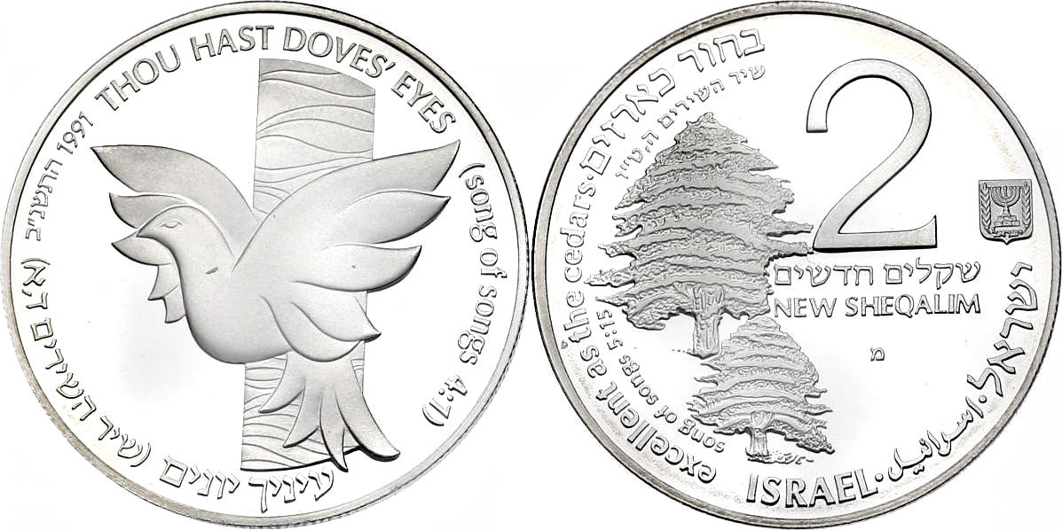 Israel 2 New Shekel 1991 Thou hast dove's eyes (Taube) Proof in ...