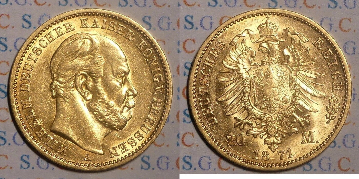 Kaiserreich Preußen 20 Mark 1871-A Emperor William I MS62, choice! | MA ...