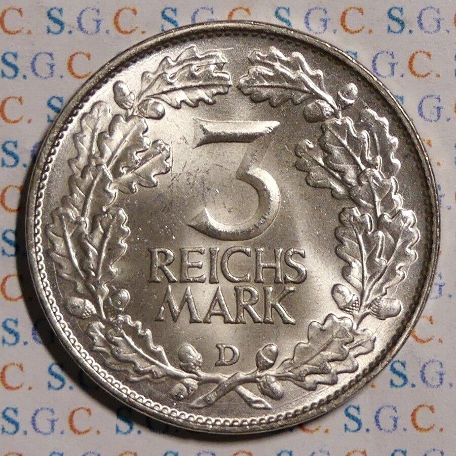 Weimar 3 Mark 1925-D Rheinland Millenium BU, usual minute scratches ...