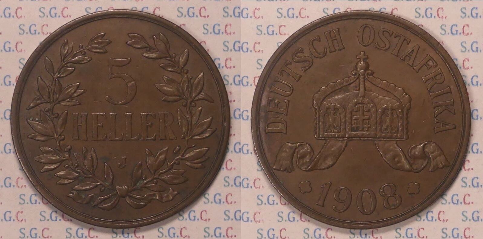 Deutsch-Ostafrika 5 Heller 1908-J XF/AU with fine dark toning | MA-Shops