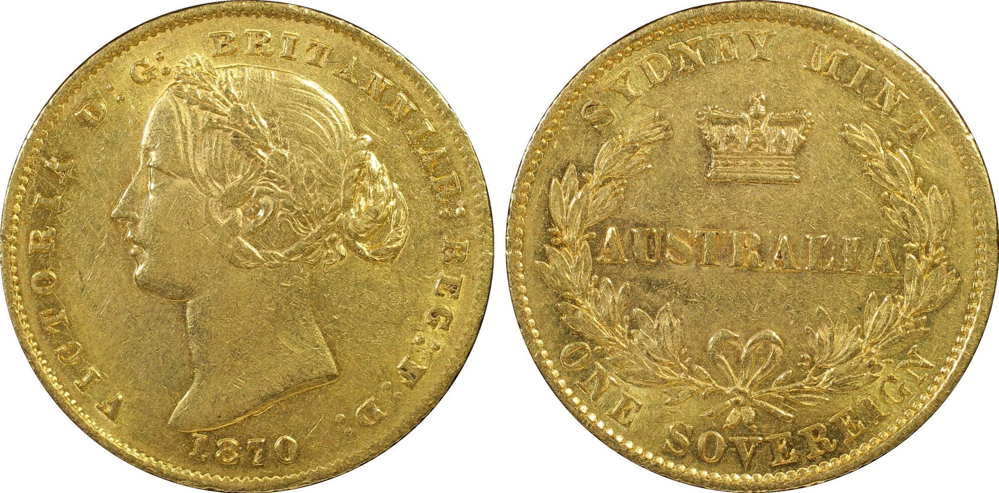 Australia £1 – Sovereign 1870-SY Queen Victoria with Banskia Wreath No ...