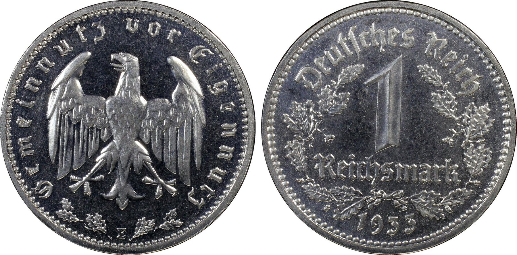 Drittes Reich 1 RM 1933-E Currency Coin PCGS PR66CAM TOP OF THE POPS ...