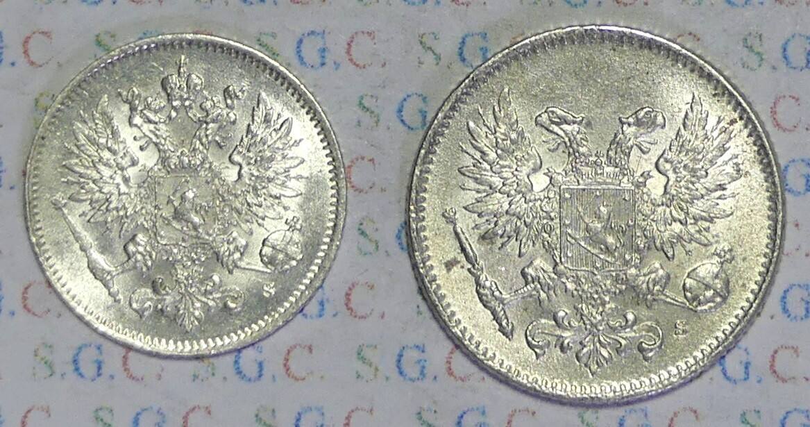 Finnland 25 und 50 Penniä 1917 Tsar Nikolaus II Both BU | MA-Shops