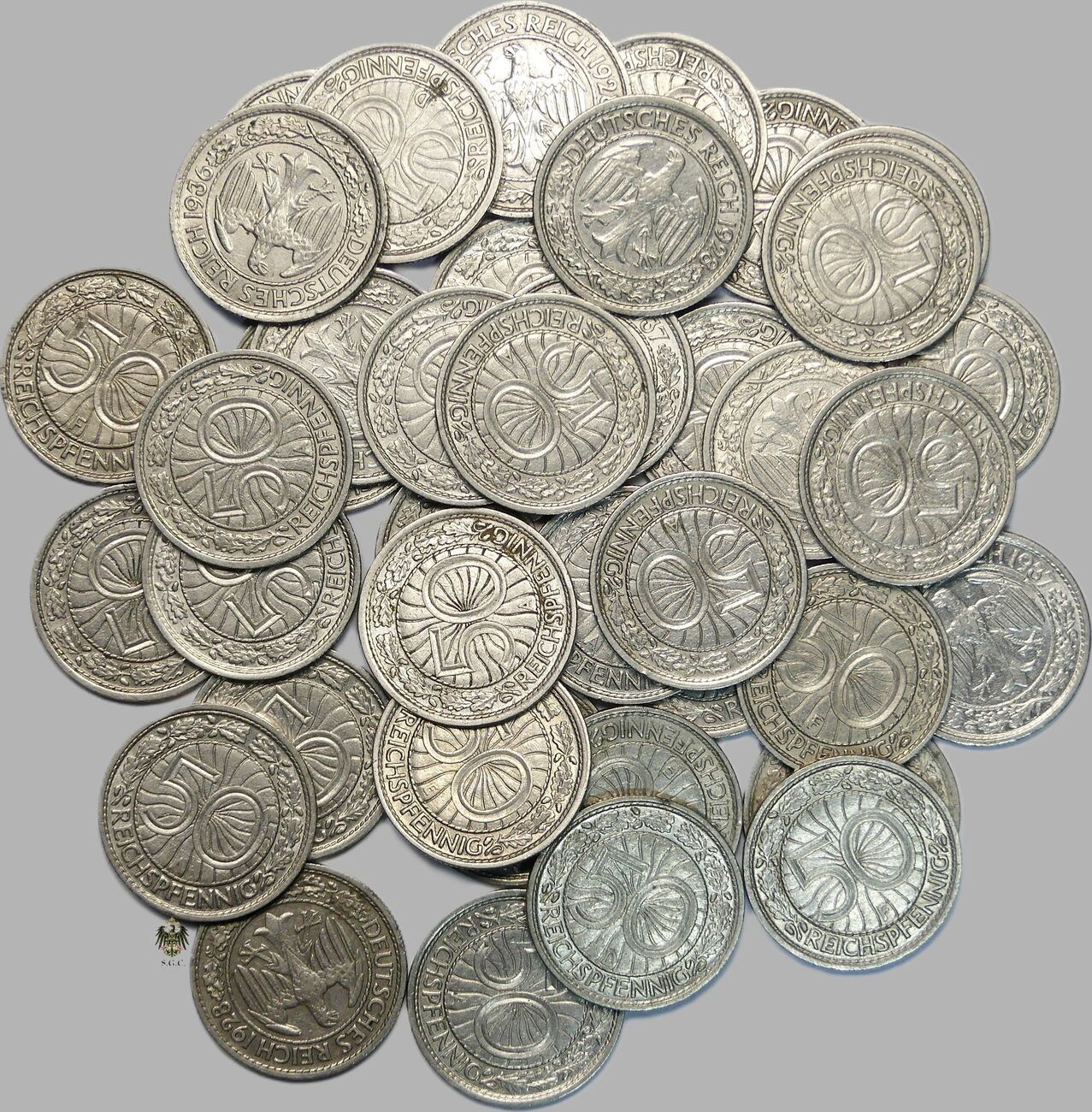 Weimarer Republik 50 Reichspfennig 1927-1937 Currency issue - Lot of 40 coins ss bis AU | MA-Shops