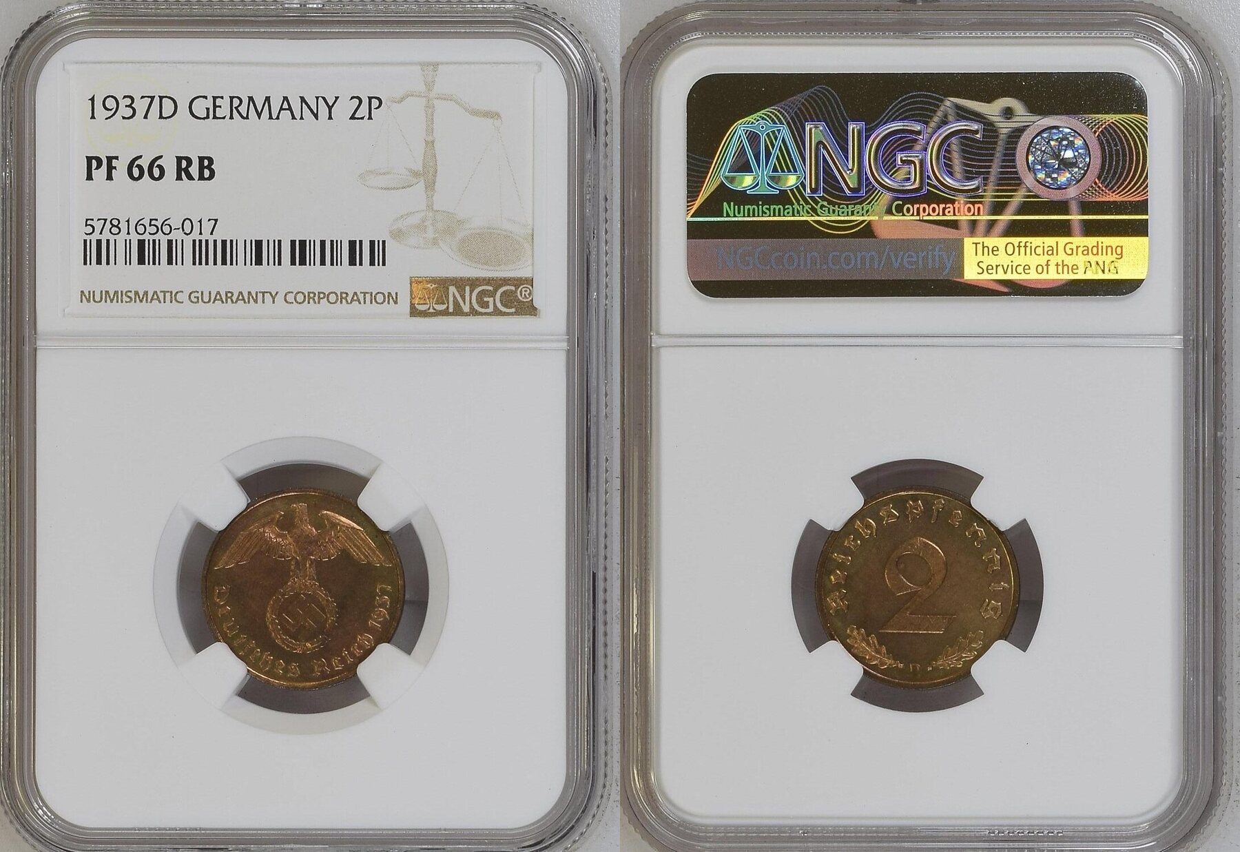 Drittes Reich 2 Reichspfennig 1937-D Currency issue The best Proof ...