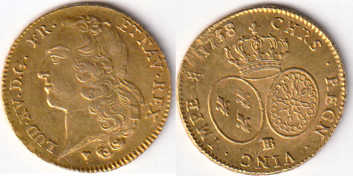 Frankreich, Doppelter Louis d'or,Straßburg, 1758, Ludwig XV.,1715-1774 ...