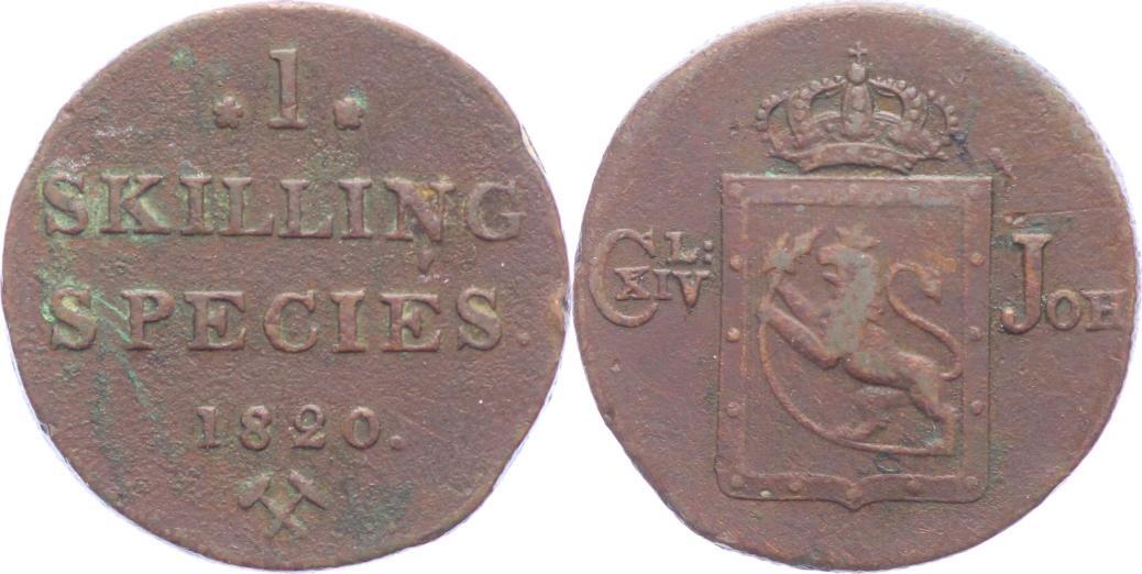 Norwegen 1 Skilling Species 1820 Carl XIV. Johann 1818-1844. VF | MA-Shops