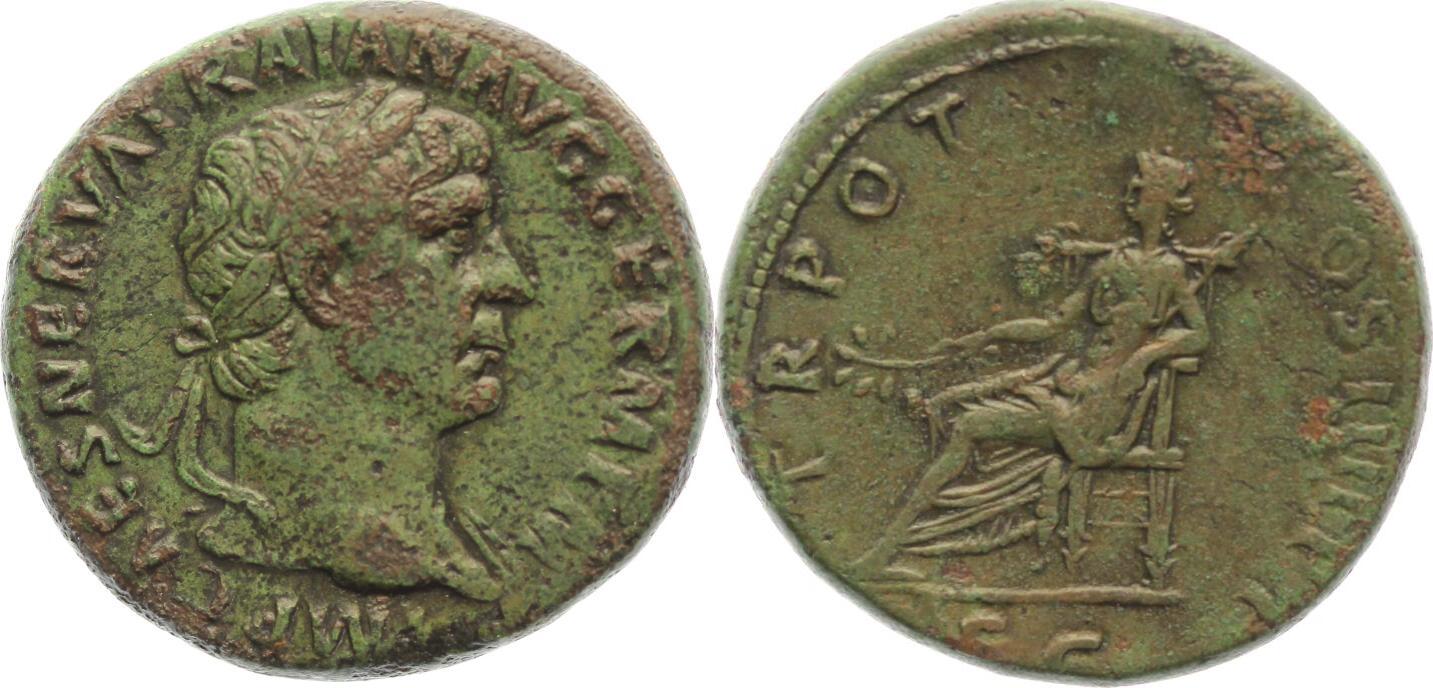 Kaiserzeit As 98-117 n. Chr. Trajan 98-117. Grüne Patian, VF | MA-Shops