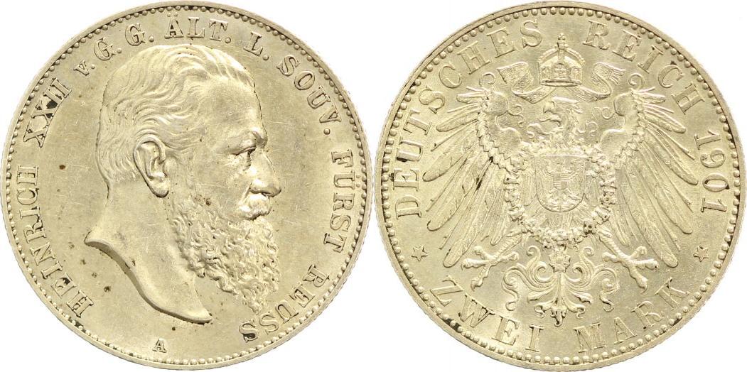 Reuß, ältere Linie 2 Mark 1901 A Heinrich XXII. 1859-1902. AU | MA-Shops