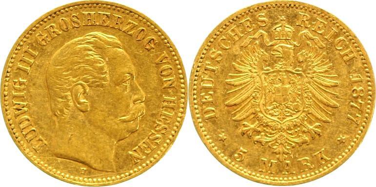 Hessen 5 Mark Gold 1877 H Ludwig IV. 1877-1892. Selten. AU | MA-Shops